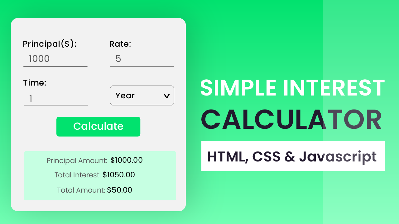 Simple Interest Calculator HTML CSS JS Coding Artist
